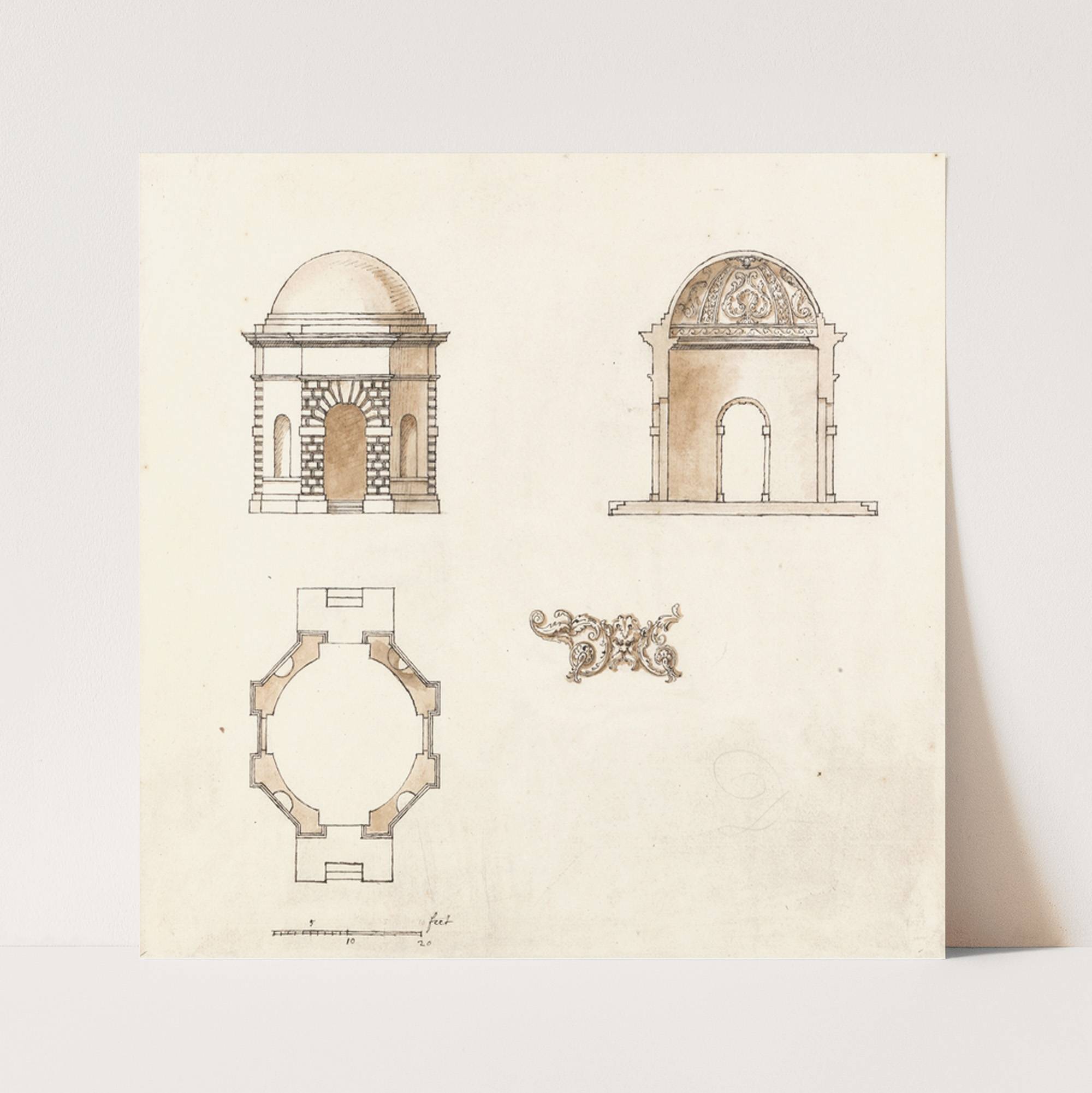 Octagonal Temple at Shotover Park, Oxfordshire: Plan, Section and Elev ...